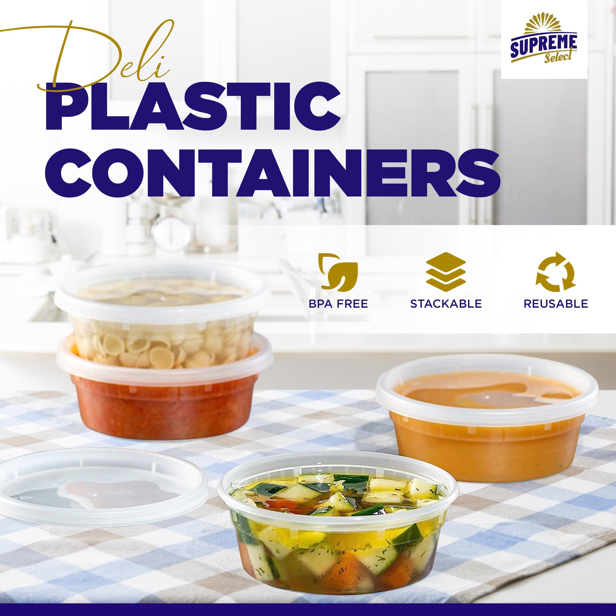 Supreme Select Deli Plastic Storage Containers with Lids [32 Sets] 32 Oz - Reusable Food Containers for Home & Business- Microwavable & Freezer friendly- Dishwasher safe- Secure & Tight fitting Covers