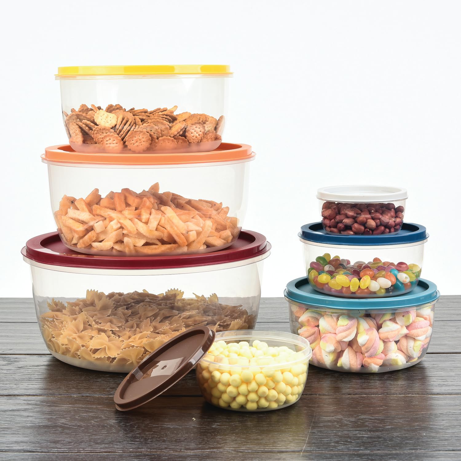 SharpChef 14Pc Round Plastic Food Storage Container Set, Stackable, Nesting, Airtight Leak-proof Lids, Microwavable, Freezer and Dishwasher Safe, Meal Prep, Lunch Bento boxes (Rainbow - 1 Pack)