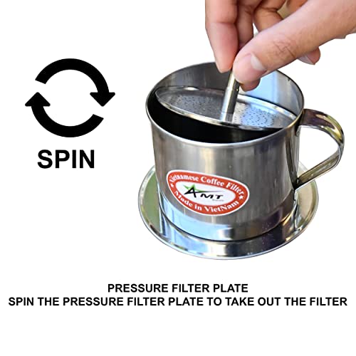 AMT 6.5 OZ Vietnamese Coffee Maker, 1 Serving Phin, Screw Down Coffee Vietnamese Coffee Filter Vietnam Coffee Dripper for making Vietnamese Style at Home Office(7, Handle))