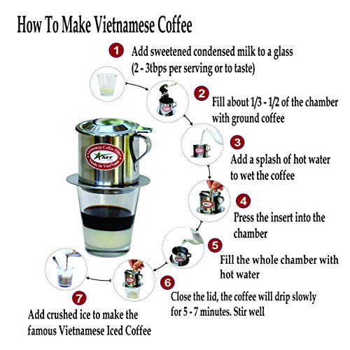 AMT 6.5 OZ Vietnamese Coffee Maker, 1 Serving Phin, Screw Down Coffee Vietnamese Coffee Filter Vietnam Coffee Dripper for making Vietnamese Style at Home Office(7, Handle))