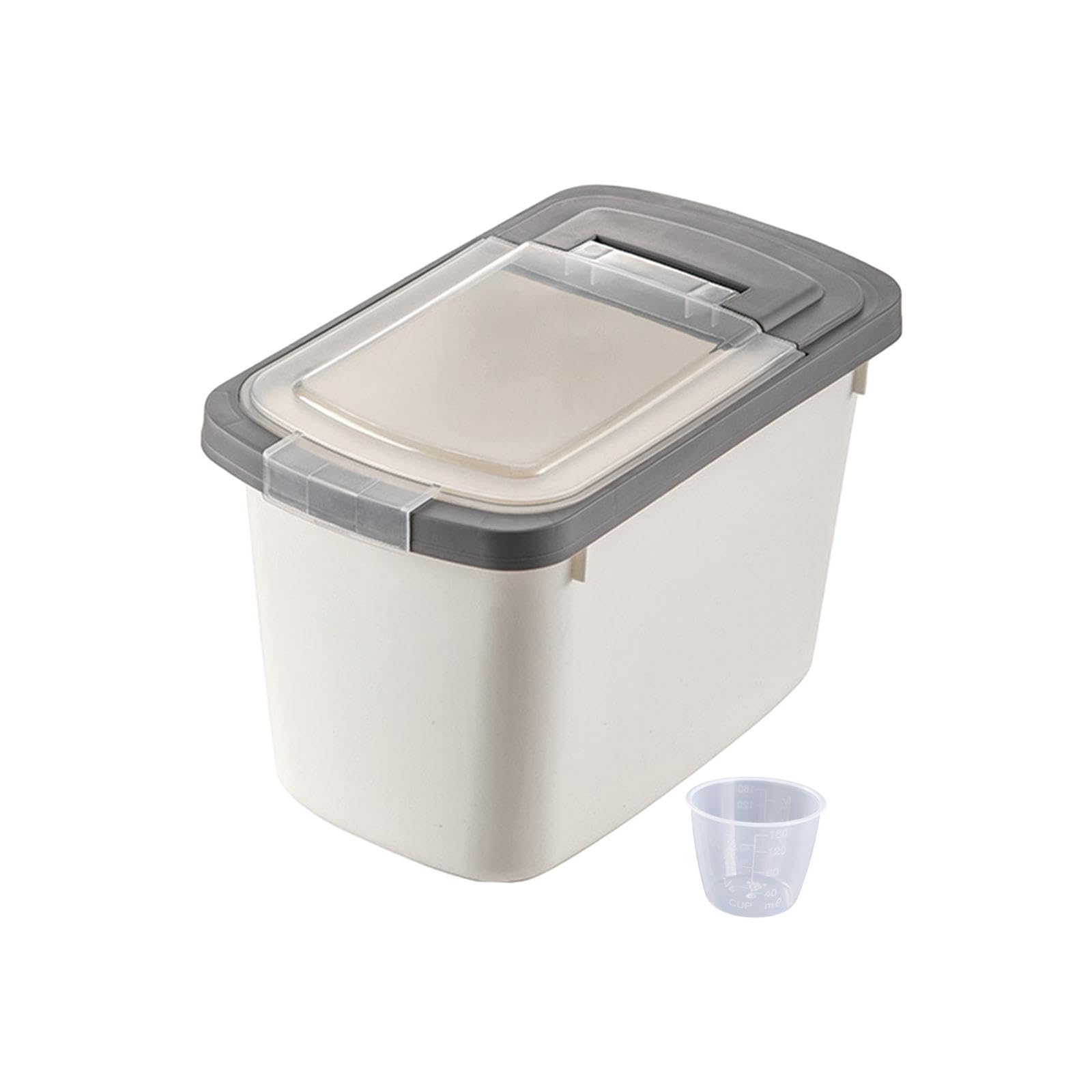 gazechimp Grain Rice Storage Container, Pet Food Storage Box, Airtight Household Grain Dispenser, Grain Rice Storage Bin, Flour Bin for Flour, Cat Dog Food, White