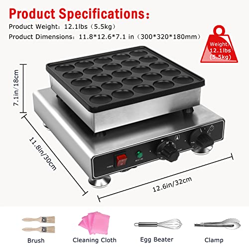 Multifunction Mini Pancakes Maker Machine,Commercial Electric Dutch Pancakes Baker Maker,25PCS Muffin Iron with 2 Interchangeable Nonstick Baking Plates for Home,Restaurants,Kitchen,Snack Bar…