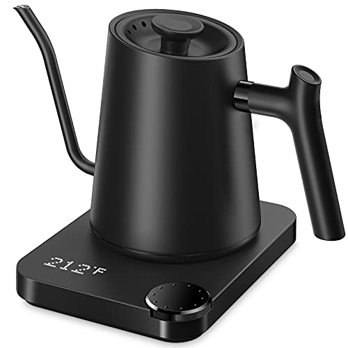 JIANW Gooseneck Electric Pour-Over Kettle, Temperature Variable Kettle for Coffee Tea Brewing, 0.9L Quick Heating Stainless Steel Holding, Built-in Stopwatch,Black
