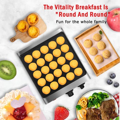 Multifunction Mini Pancakes Maker Machine,Commercial Electric Dutch Pancakes Baker Maker,25PCS Muffin Iron with 2 Interchangeable Nonstick Baking Plates for Home,Restaurants,Kitchen,Snack Bar…