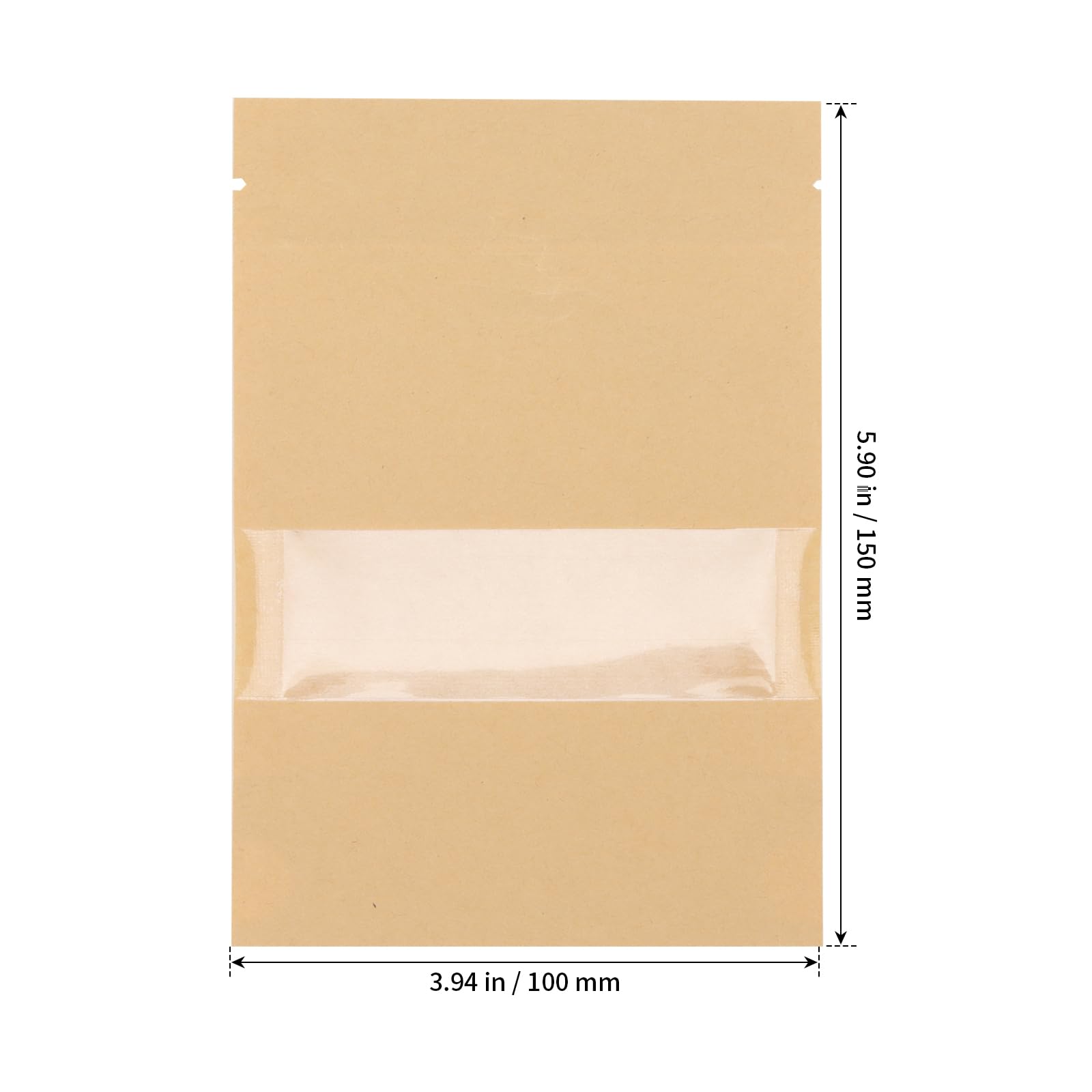 SHEUTSAN 200 Pack 4 x 6 Inch Kraft Zip Lock Pouch with Window, Brown Stand Up Pouches Bags, Resealable Bag for Dry Food, Snack