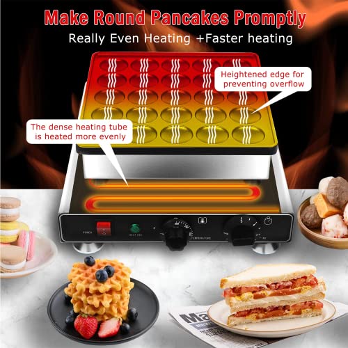Multifunction Mini Pancakes Maker Machine,Commercial Electric Dutch Pancakes Baker Maker,25PCS Muffin Iron with 2 Interchangeable Nonstick Baking Plates for Home,Restaurants,Kitchen,Snack Bar…