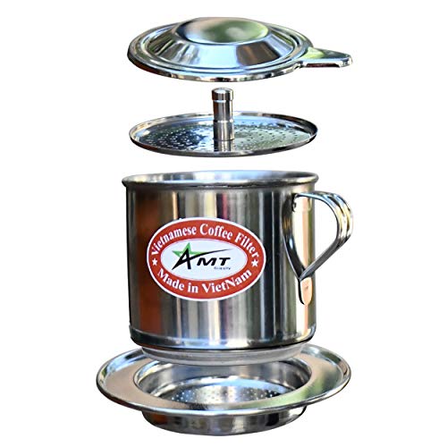 AMT 6.5 OZ Vietnamese Coffee Maker, 1 Serving Phin, Screw Down Coffee Vietnamese Coffee Filter Vietnam Coffee Dripper for making Vietnamese Style at Home Office(7, Handle))