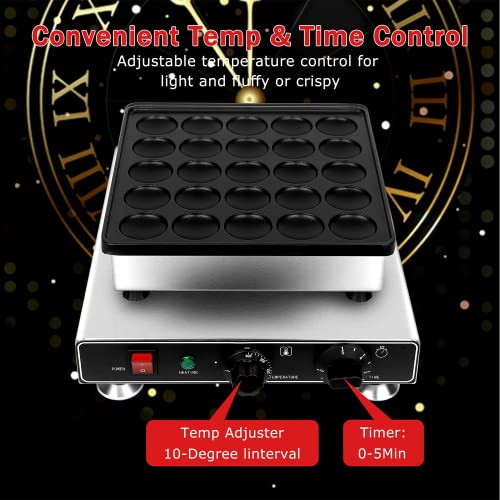 Multifunction Mini Pancakes Maker Machine,Commercial Electric Dutch Pancakes Baker Maker,25PCS Muffin Iron with 2 Interchangeable Nonstick Baking Plates for Home,Restaurants,Kitchen,Snack Bar…