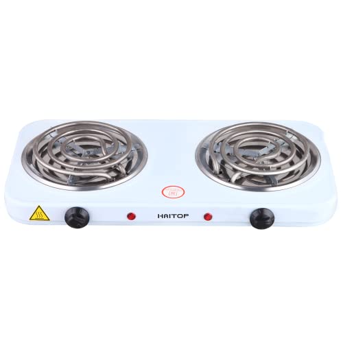 HAITOP Countertop Burner Electric Double Burners 2000 Watts Electric Hot Plate Temperature Controls Power Indicator Lights Easy to Clean