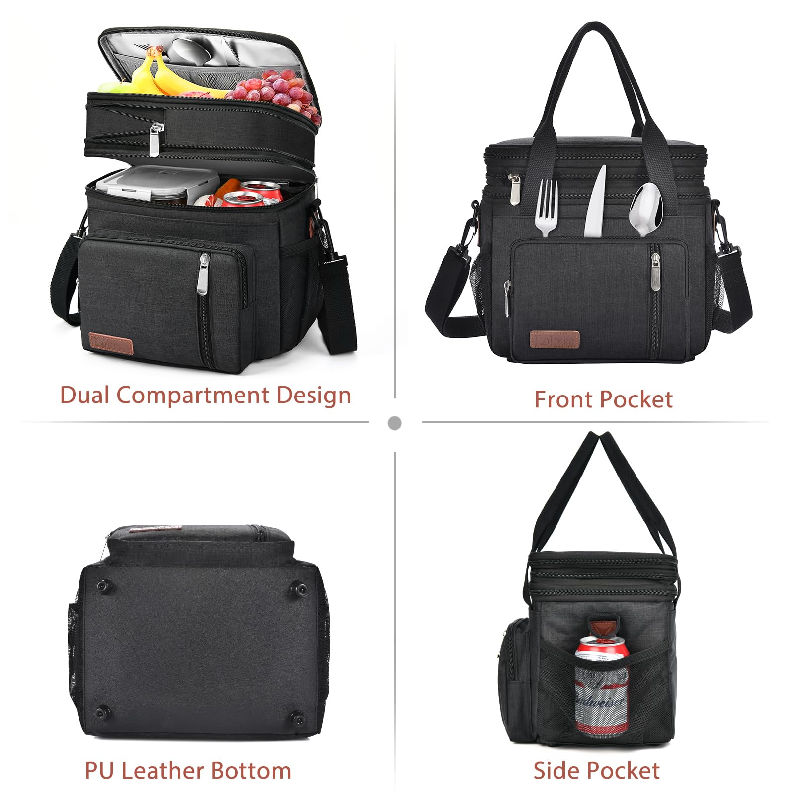 BAGNN Lunch Box & Lunch Bag for Men Women, Large Insulated Adult Lunch Box Leakproof Lunchbox Cooler Bag for Work Picnic Beach,16L, Black