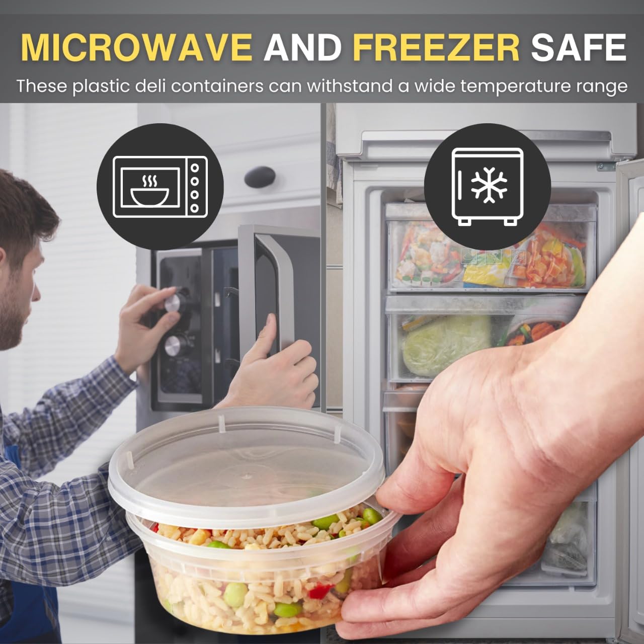 Smygoods 8oz Plastic Deli Containers with Lids - 80ct - BPA Free - Leakproof - Stackable - Microwave and Freezer Safe - Clear.