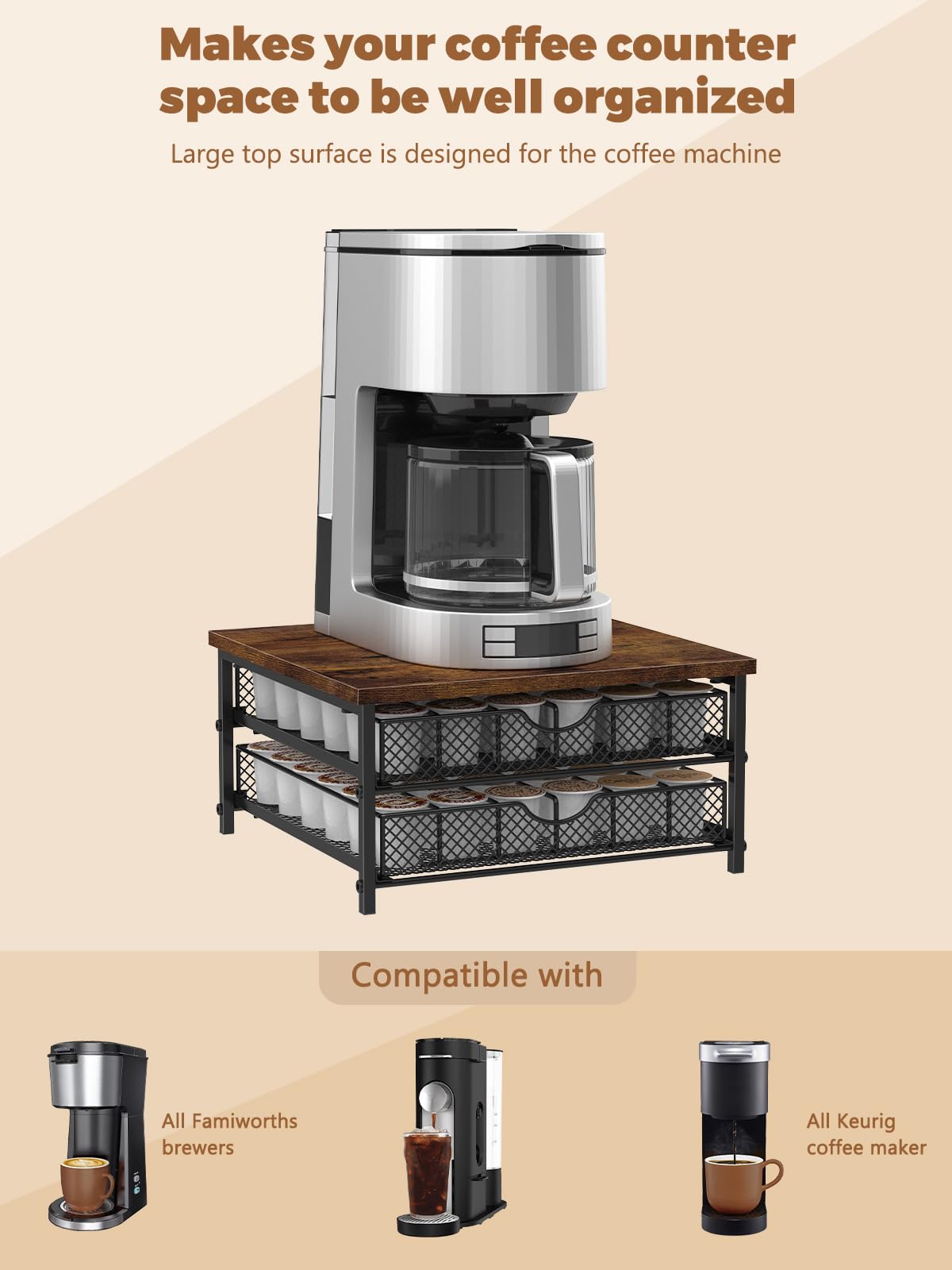 MOOACE Coffee Pod Holder for K Cup Holder Drawer Holder, Coffee Pod Drawer For Counter, 2 Tier K-Cup Storage With Sliding Baskets, 72 Capacity Pods Organizer Cups Capsule for Coffee Station, Black