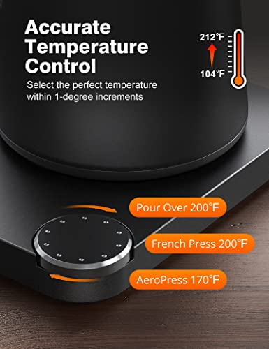 JIANW Gooseneck Electric Pour-Over Kettle, Temperature Variable Kettle for Coffee Tea Brewing, 0.9L Quick Heating Stainless Steel Holding, Built-in Stopwatch,Black