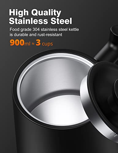 JIANW Gooseneck Electric Pour-Over Kettle, Temperature Variable Kettle for Coffee Tea Brewing, 0.9L Quick Heating Stainless Steel Holding, Built-in Stopwatch,Black