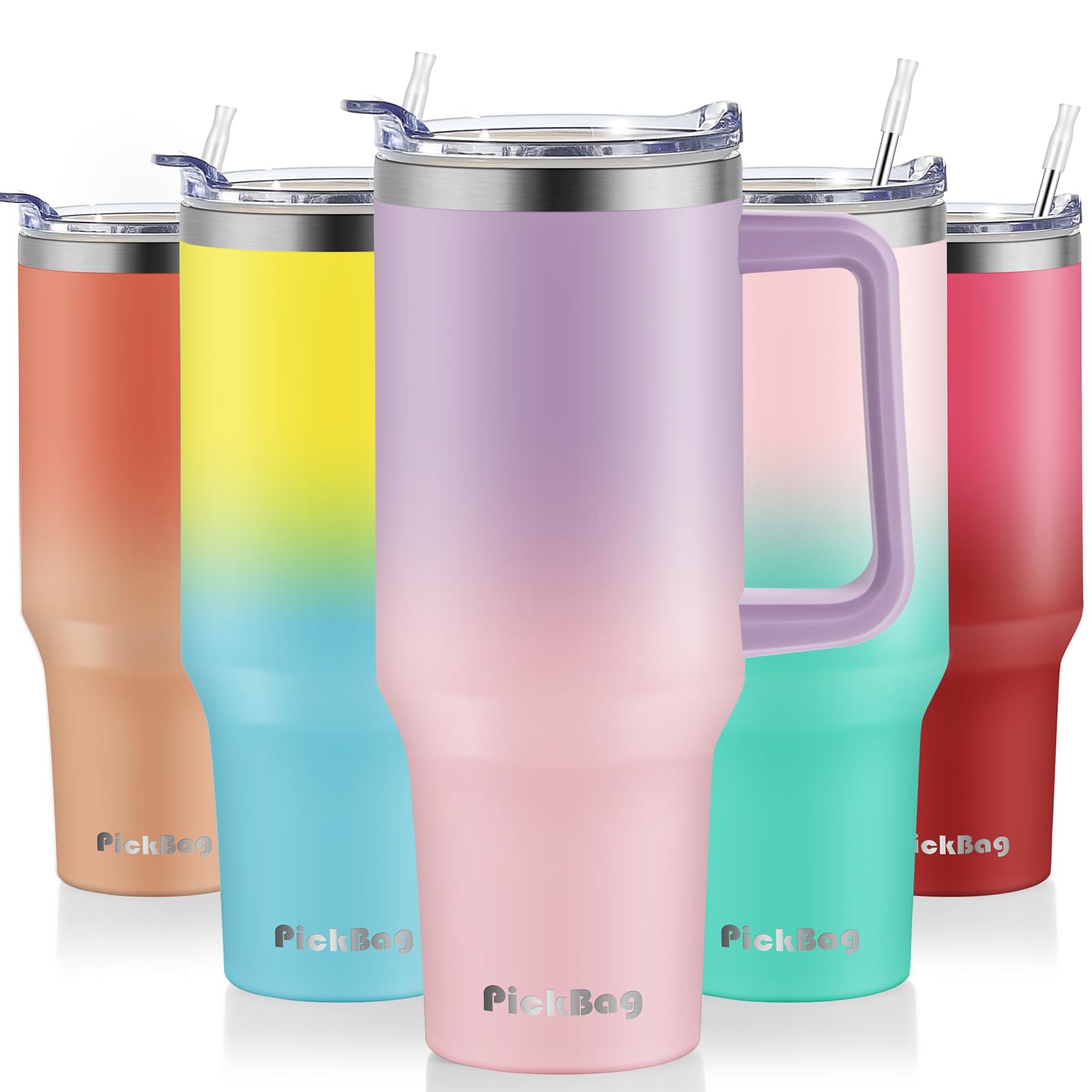 40 oz Tumbler with Handle and Straw, 100% Leak Proof Tumblers Cup, Stainless Steel Insulated Travel Coffee Mug, Keeps Drinks Cold for 24 Hours or Hot for 10 Hrs, Fit for Car Cup Holder, PurplePink