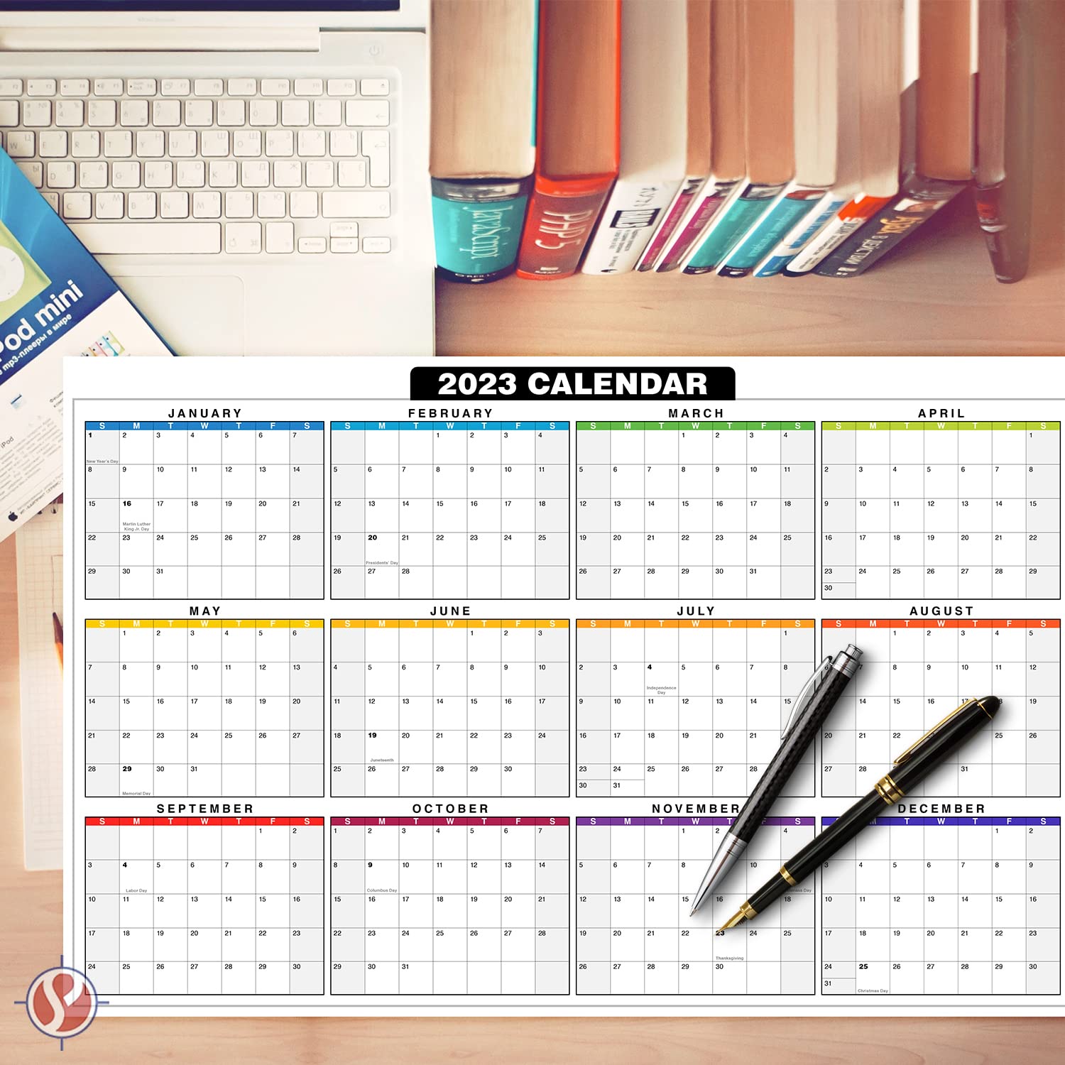 2023 Full Desk Calendar - 11 x 17β Large Size 12 Month Planner - 2 Sided Vertical/Horizontal Reversible - Printed on Thick and Durable 80lb Cardstock (216 GSM) - 2 Per Pack