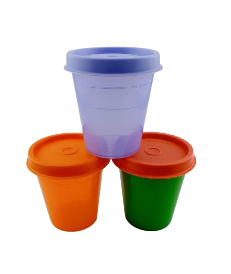 Tupperware Tupper Minis 2oz / 60ml Midgets Container Set of 3 in Lavender Green Orange Color