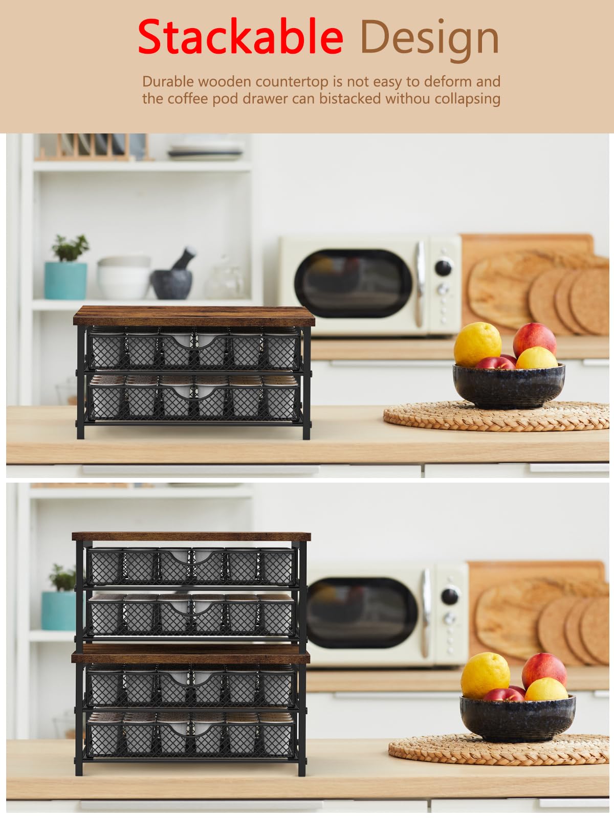 MOOACE Coffee Pod Holder for K Cup Holder Drawer Holder, Coffee Pod Drawer For Counter, 2 Tier K-Cup Storage With Sliding Baskets, 72 Capacity Pods Organizer Cups Capsule for Coffee Station, Black