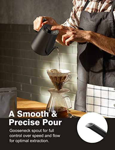 JIANW Gooseneck Electric Pour-Over Kettle, Temperature Variable Kettle for Coffee Tea Brewing, 0.9L Quick Heating Stainless Steel Holding, Built-in Stopwatch,Black