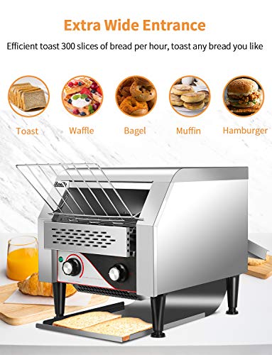 Commercial Conveyor Toaster 300PCS Per Hour Toasting Bread Bagels 110V Electric Countertop Belt Machine for Restaurant Home Bread Bagel Breakfast Food