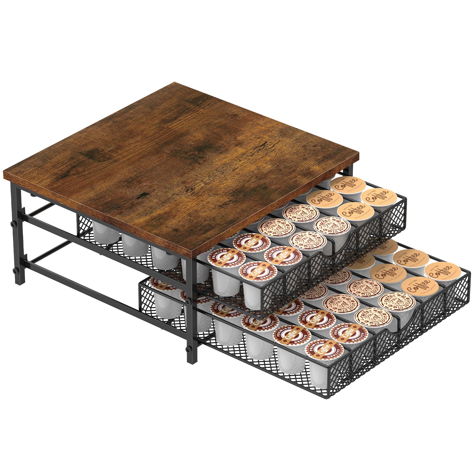 MOOACE Coffee Pod Holder for K Cup Holder Drawer Holder, Coffee Pod Drawer For Counter, 2 Tier K-Cup Storage With Sliding Baskets, 72 Capacity Pods Organizer Cups Capsule for Coffee Station, Black