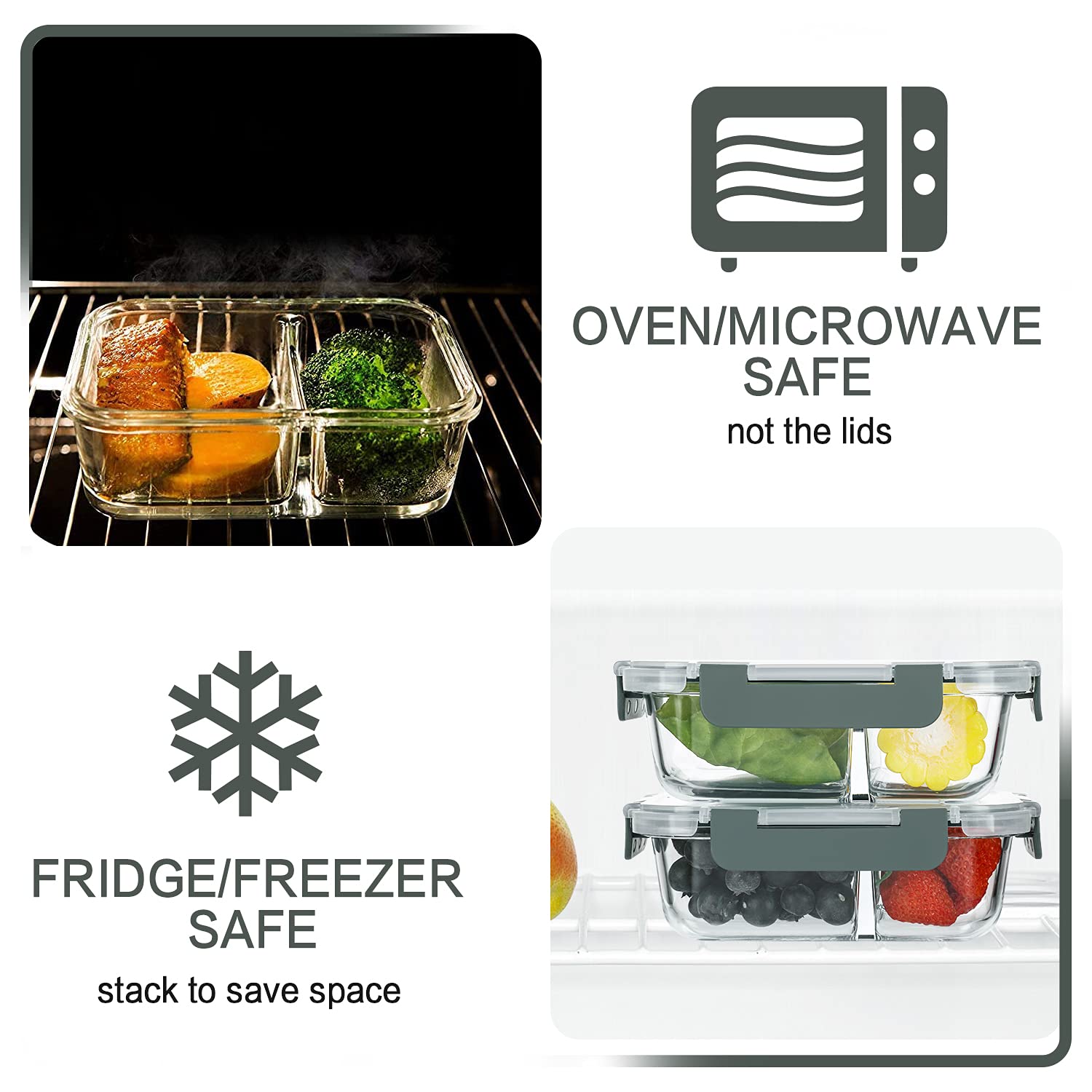 M MCIRCO 10-Pack 22 Oz Glass Meal Prep Containers 2 Compartments, Airtight Glass Lunch Bento Boxes with Lids, Glass Food Storage Containers, Microwave, Oven, Freezer and Dishwasher