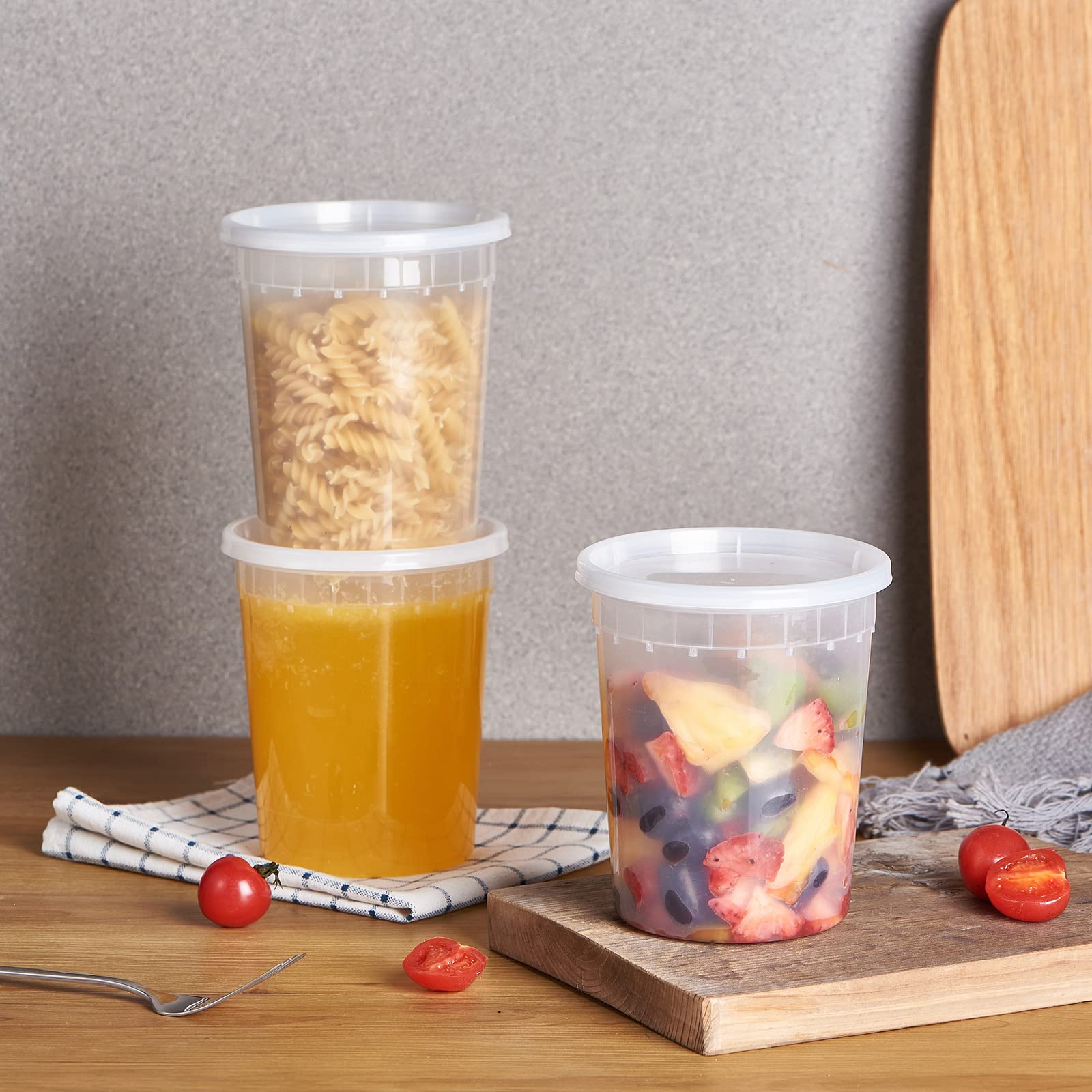240 Set - 32 Oz Polypropylene Deli Food Storage Containers With Plastic Lids | Airtight Containers For Soup, Meal Prep, Slime | Microwave | Freezer Safe | BPA Free | Stackable | Leakproof