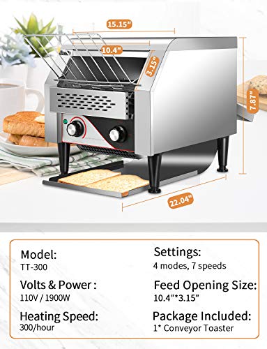 Commercial Conveyor Toaster 300PCS Per Hour Toasting Bread Bagels 110V Electric Countertop Belt Machine for Restaurant Home Bread Bagel Breakfast Food
