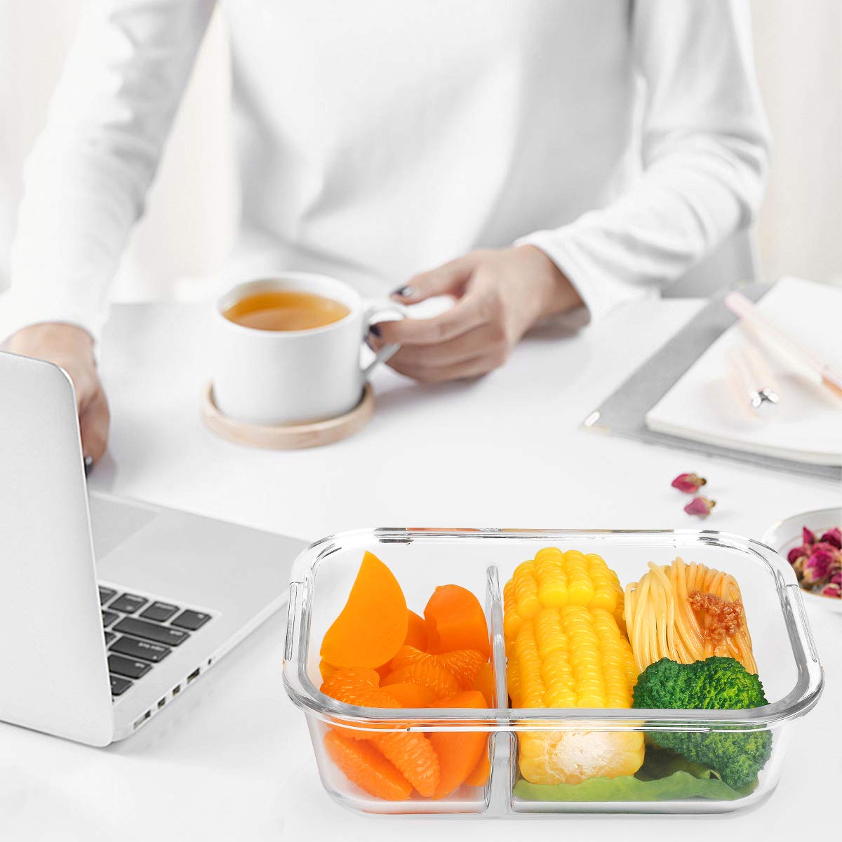 M MCIRCO 10-Pack 22 Oz Glass Meal Prep Containers 2 Compartments, Airtight Glass Lunch Bento Boxes with Lids, Glass Food Storage Containers, Microwave, Oven, Freezer and Dishwasher
