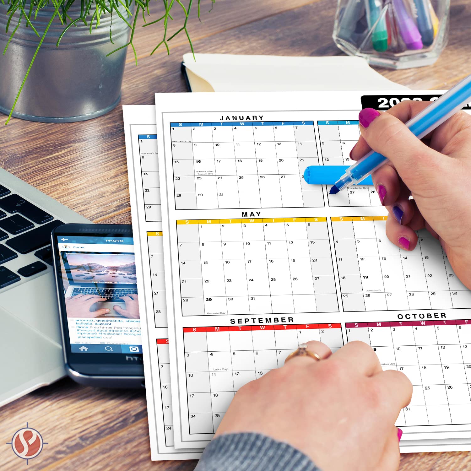 2023 Full Desk Calendar - 11 x 17β Large Size 12 Month Planner - 2 Sided Vertical/Horizontal Reversible - Printed on Thick and Durable 80lb Cardstock (216 GSM) - 2 Per Pack