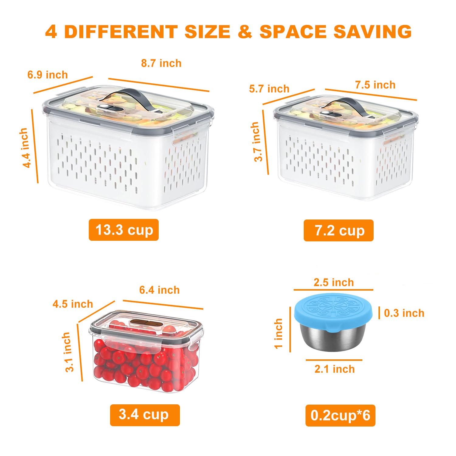 ATRONAW 12 Pieces Fruit Storage Containers for Fridge -Salad Dressing Containers To Go,Produce Storage Bins Set for Refrigerator for Salad Berry Lettuce Vegetables Meat