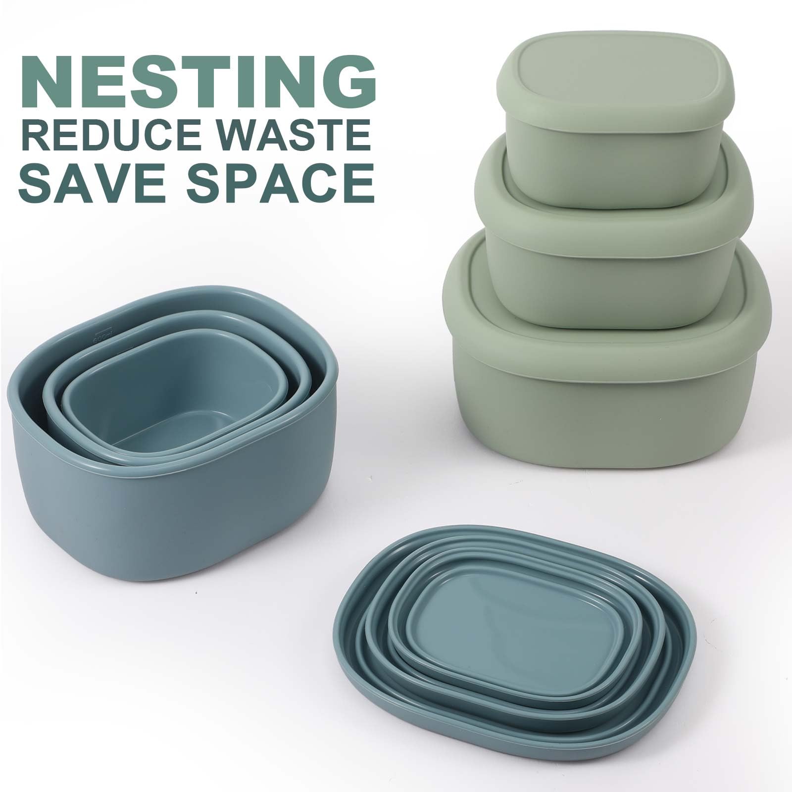 Vesici 9 Pcs Silicone Food Storage Containers Collapsible Reusable Small Containers with Lids Bpa Free for Christmas Party Snack Camping Lunch Bento Box (6.7oz, 10oz, 20oz) Green Blue Yellow