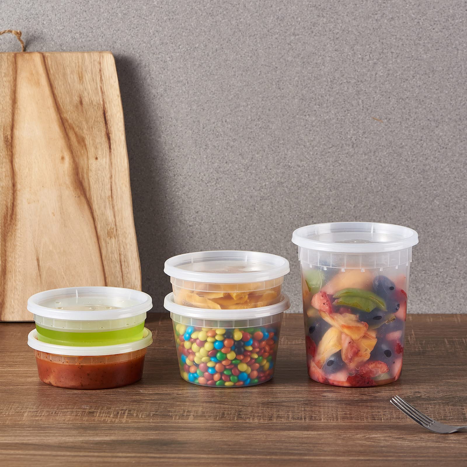 240 Set - 32 Oz Polypropylene Deli Food Storage Containers With Plastic Lids | Airtight Containers For Soup, Meal Prep, Slime | Microwave | Freezer Safe | BPA Free | Stackable | Leakproof