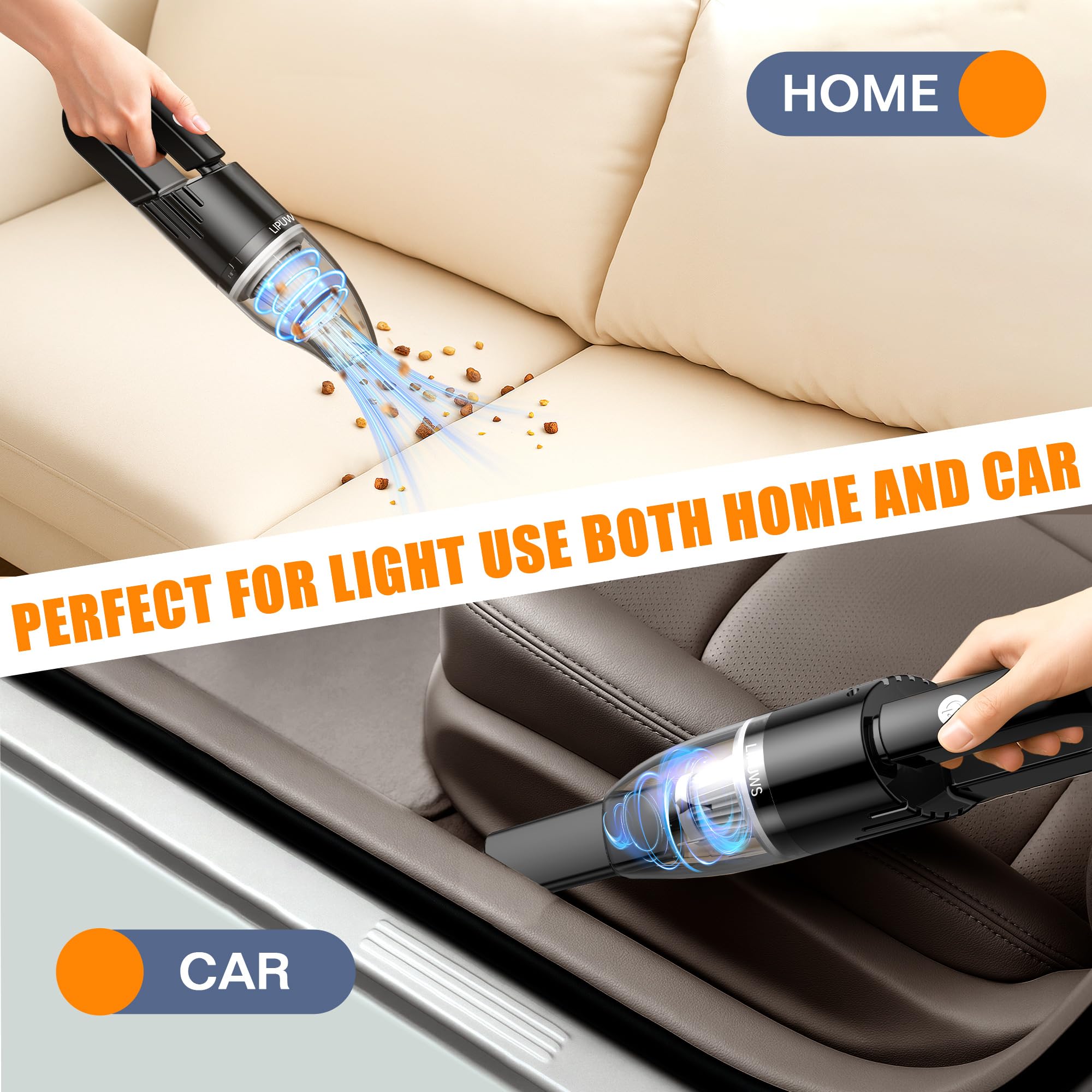 LIPUWS Mini Protable Car Vacuum Cordless,Handheld Vacuum for Quick Cleaning, Hand held vacuuming, Dust Buster Cordless Rechargeable for Car Home and Office