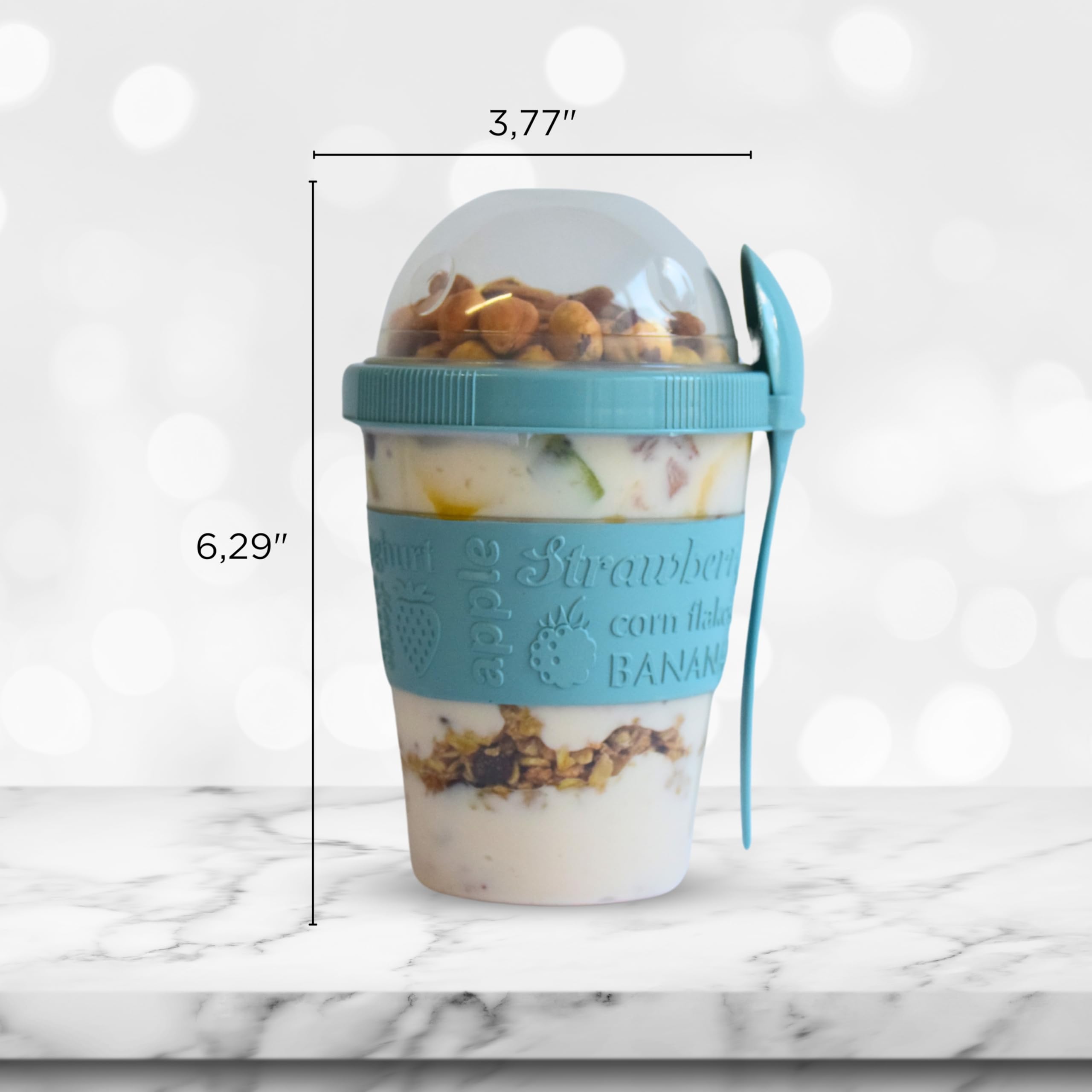 salda 2 Pack 20 oz Breakfast On the Go Cups, Take and Go Yogurt Cup with Topping Cereal Cup with spoon, Overnight Oats or Oatmeal Container Jar, Colorful Set of 2 (Red and Gray)