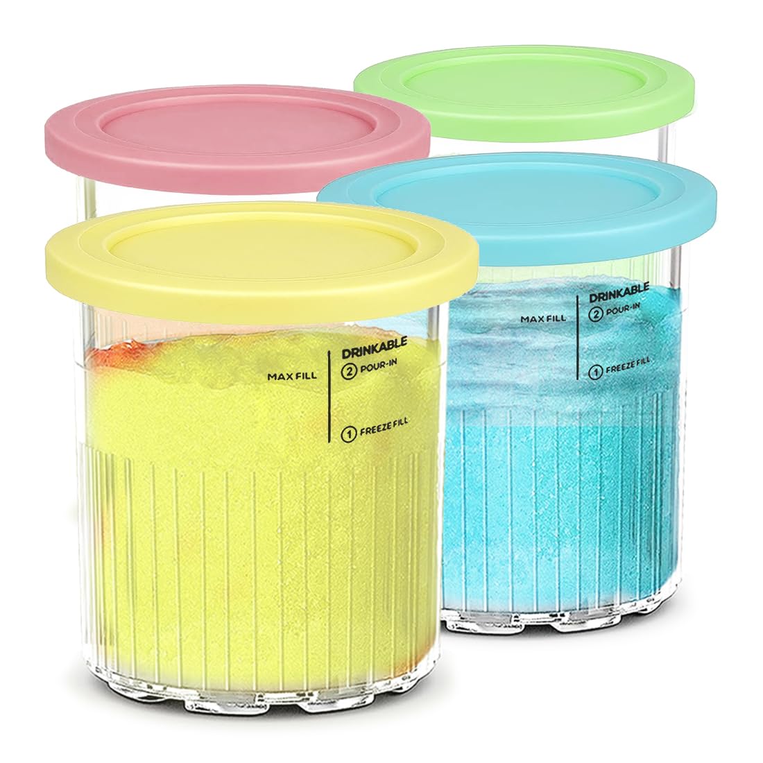 Dxiocli Containers Replacement for Ninja Creami Deluxe 11-in-1 XL Family Size NC500/NC501 Pints - 4 Pack, 24 oz - Dishwasher Safe, BPA-Free, Leak Proof