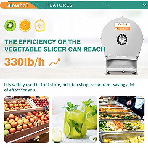 Newhai 0-10mm Commercial Onion Slicer Potato Chips Slicer Tomato Slicing Machine Electric Cabbage Shredder Machine Vegetable Fruit Slicing Machine 0-0.4’’ Stainless Steel (Slicer Machine)