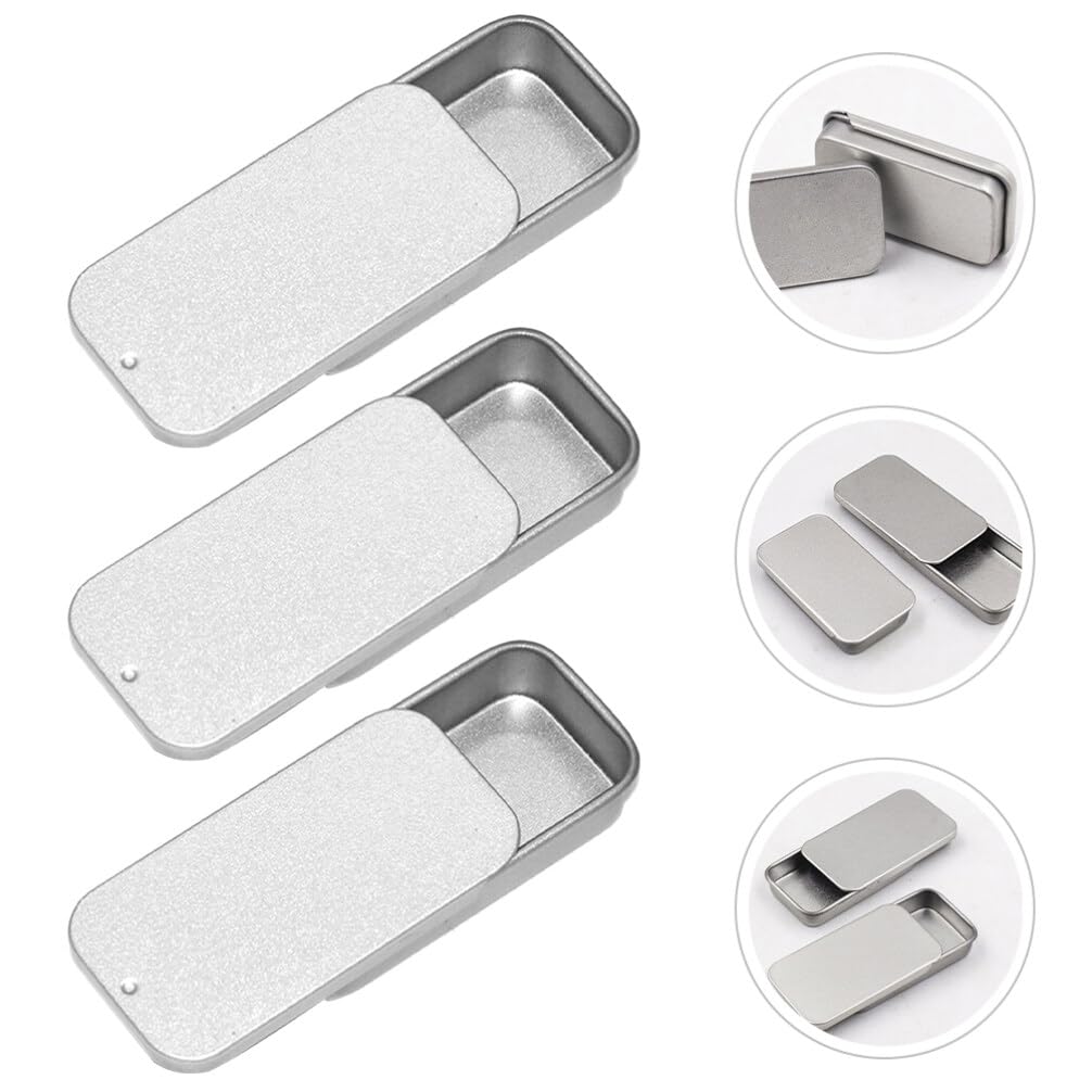 Hemoton 20pcs Rectangular Slide Top Tinplate Box Sliding Cover Push-Pull Tin Box Metal Tin Containers for Candies Jewelry Crafts Lip Balm Storage 60x34x10mm
