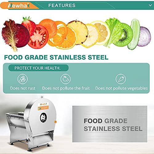 Newhai 0-10mm Commercial Onion Slicer Potato Chips Slicer Tomato Slicing Machine Electric Cabbage Shredder Machine Vegetable Fruit Slicing Machine 0-0.4’’ Stainless Steel (Slicer Machine)