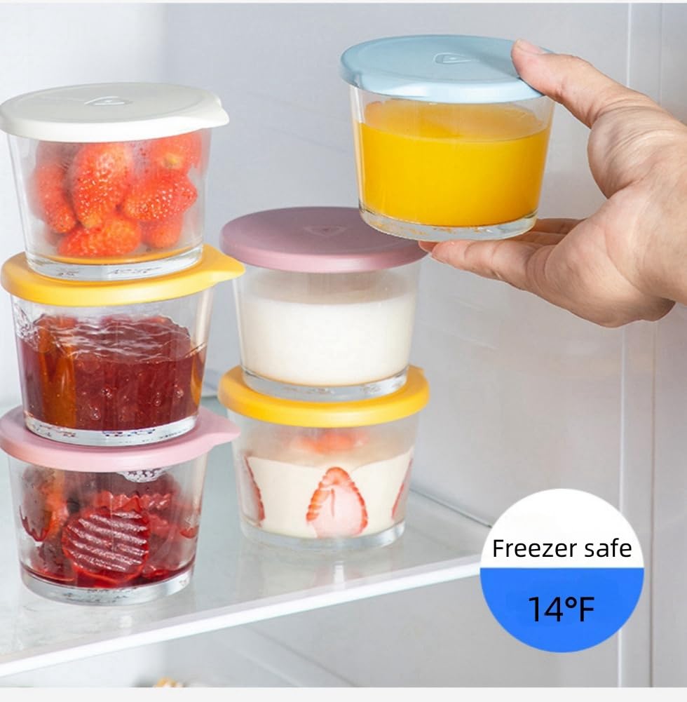 yaocoral 4 Pack 9 OZ Small Round Glass Containers with Lids,Clear Food Jars Airtight Glass Food Container for Food Portion,Overnight Oats,Pickles,Dipping Sauce,Snack,Yogurt,Meal Prep Containers