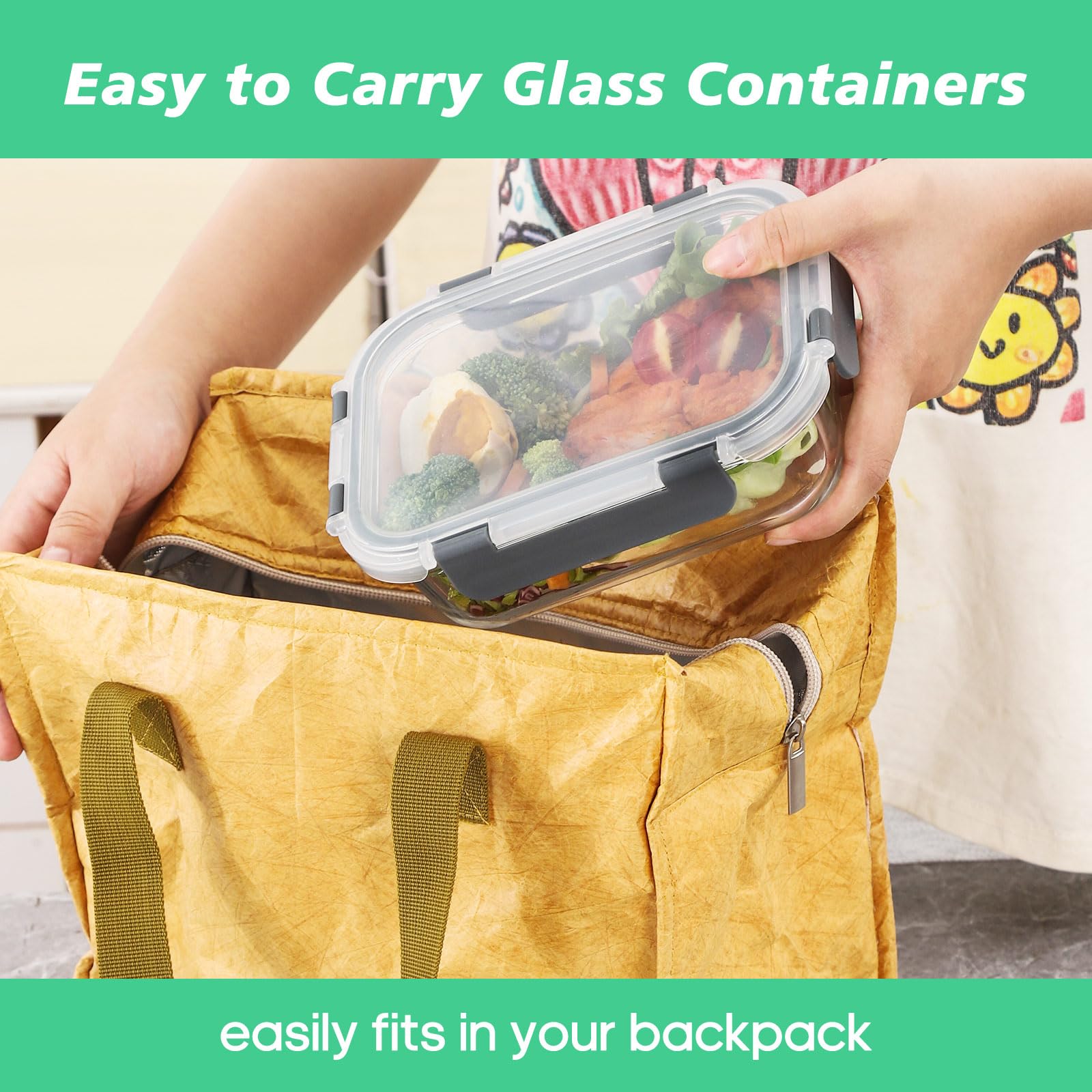 Dumtanight 3 Piece Glass Food Storage Container Glass Lunch Containers Glass Meal Prep Container Set Clip Seals Tightly Without Leakage Applicable to Microwave Oven Refrigerator Dishwasher