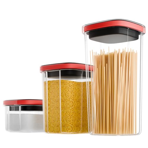 ShanSon 3Pcs Airtight Food Storage Containers BPA Free Plastic Food Containers with Lids for Kitchen Pantry Organization Canisters Cereal, Rice, Pasta, Flour and Sugar Containers,Black