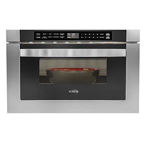 KoolMore KM-MD-1SS 24 Inch Stainless Steel Microwave Drawer with 1.2 cu. ft. Oven, 1000W Power with 10 Custom Cooking Levels, Memory, and Timer Functions, Wall-Mounted with Flat Bottom