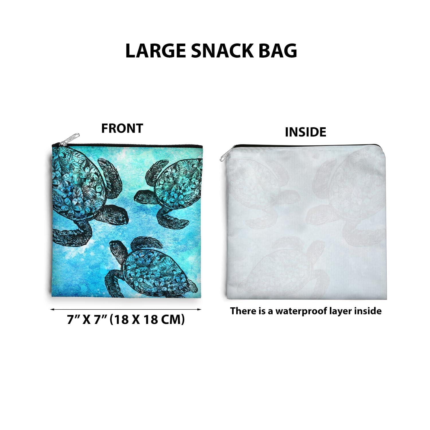 WIRESTER Reusable Sandwich Snack Bag 7 x 7 Inch, Food-Safe Storage Pouch Zipper Bag, Compact Snack Bag for Picnic Work Travel Office - Ocean Sea Turtles