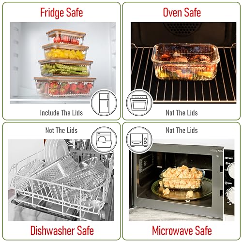 dokaworld Set of 4 Stackable Space-Saving Nesting Glass Bowls with Airtight Acacia Lids for Lunch, Meal & Food Prep - Microwave & Oven-ready BPA Free Durable Heat Resistant Inert Borosilicate Glass