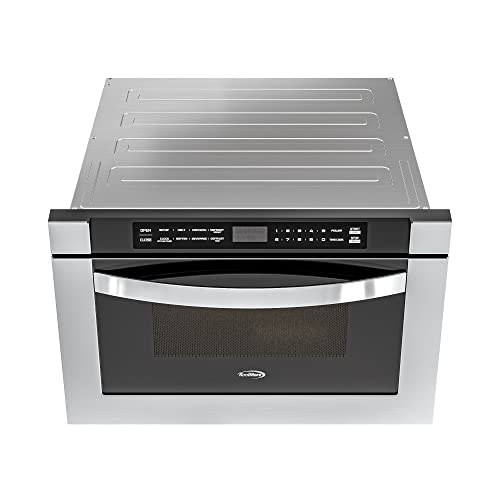 KoolMore KM-MD-1SS 24 Inch Stainless Steel Microwave Drawer with 1.2 cu. ft. Oven, 1000W Power with 10 Custom Cooking Levels, Memory, and Timer Functions, Wall-Mounted with Flat Bottom