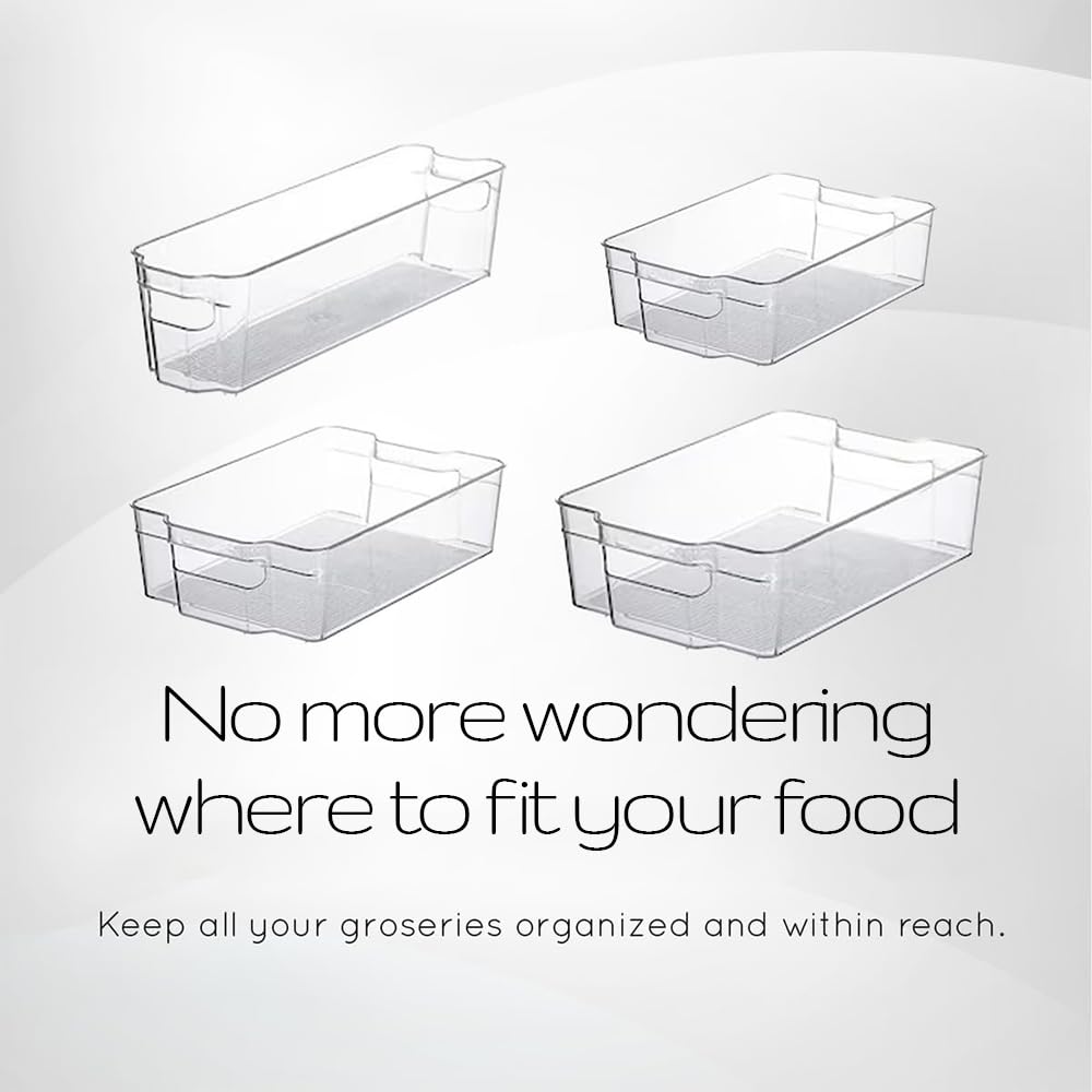Ceybo Original Set of 4 Durable Refrigerator Food Storage Organizer Bins Variety Pack for Fridge, Freezer, Kitchen Cabinet and Pantry, Dishwasher Safe