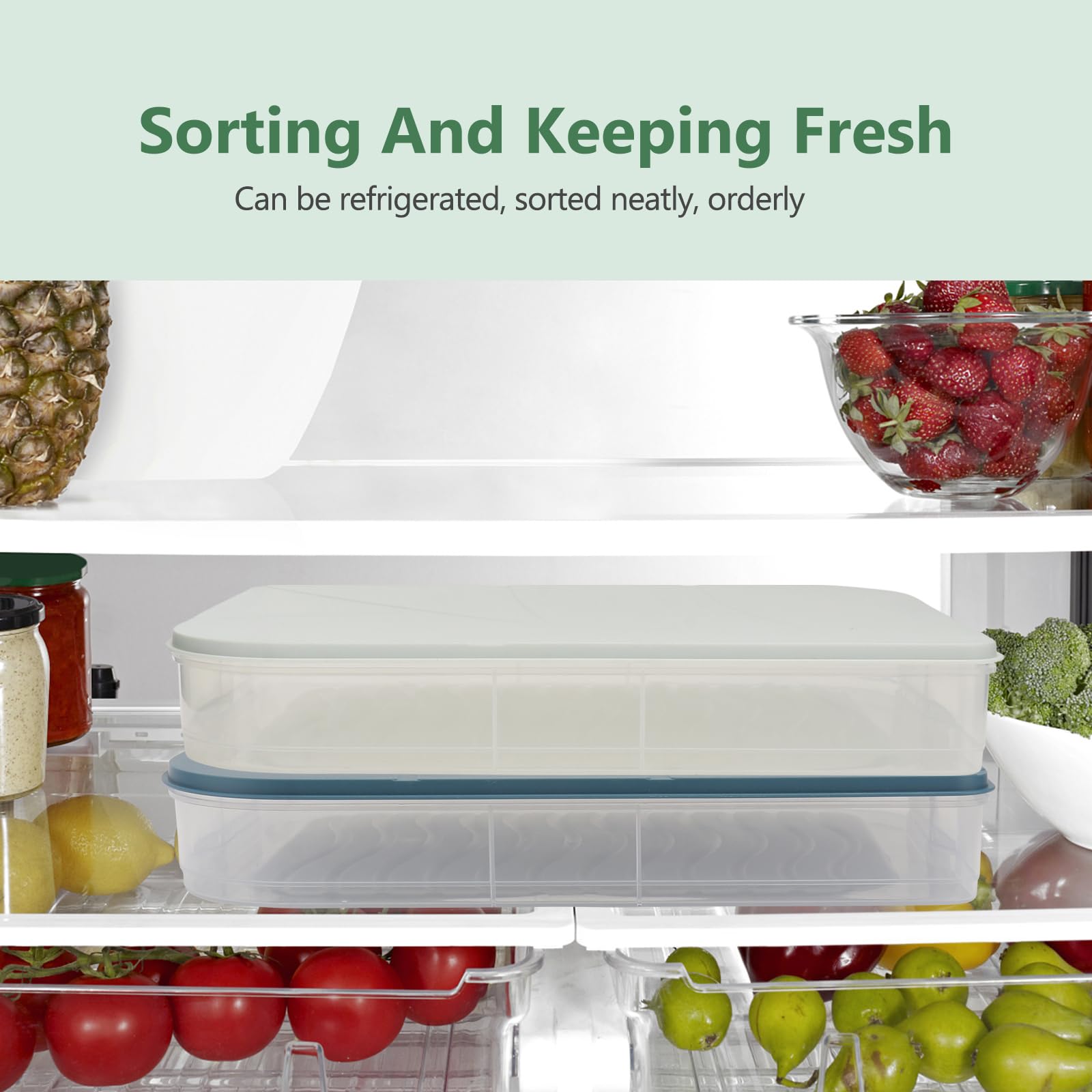 DECHOUS 3 Layer Food Storage Containers, Dumpling Box, Refrigerator Stackable Vegetable Organizer with Lid, Clear Food Crisper Keep Food Fresh Dumpling Containers Bin