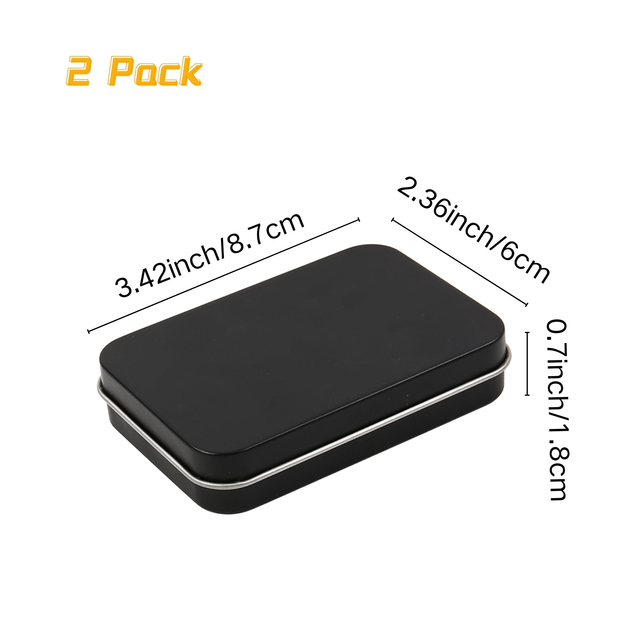 LIGHUFEIC 2 Pcs Metal Rectangular Hinged Tins Metallic Hinge Tin Box,Mini Versatile Home Storage Container Kit with Lid,Ideal for Candies, Jewelry, Crafts & More(Black)