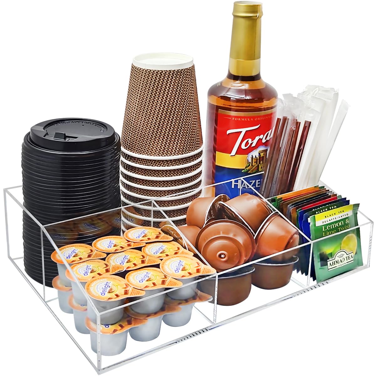 KAIDELI Acrylic Coffee Bar Station Organizer for Countertop, Office, Home Coffee K Cup Holder Holds Paper Cups, Condiments, Coffee Pods, Syrups, Creamer, Multi-Purpose Coffee Bar Accessories Organizer